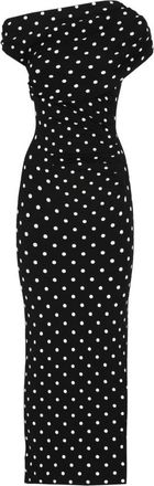 Self Portrait Femme, Robes, Noir, Taille: 38 FR Robe Midi en Maille Drap&eacute;e &agrave; Pois