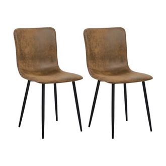 Furniture R Set de 2 chaises de Salle &agrave; Manger chaises de Cuisine chaises en Daim avec Pieds en m&eacute;tal pour Salle &agrave; Manger Salon, Brun