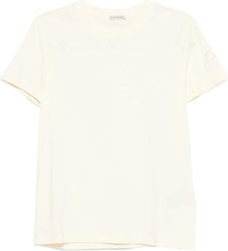 Moncler Femme, Tops, Blanc, Taille: 38 FR T-shirt en coton avec logo brod&eacute;
