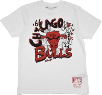 Mitchell & Ness Play by Play Kurzarm T-Shirt (NBA/HWC) - Chicago Bulls, Wei&szlig;, 100% Baumwolle, Herren, Frauen, Kinder, Unisex, Fr&uuml;hling, Sommer, Herbst, Winter, Basket