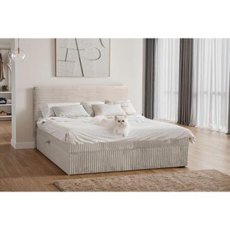 KAISER Boxspringbett mit bettkasten und topper trento, ohne Bein stoff Plüsch Cord 200x200 cm Ecru