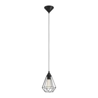 Eglo Suspension luminaire Tarbes, lustre au look vintage et rétro, lampe suspendue en acier et plastique noir, douille E27, Ø 17,5 cm
