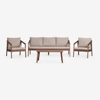 Sklum Gartenset mit Sofa, 2 Sesseln und Couchtisch aus Akazienholz Kaela Akazienbraun dunkel 3 Sitzer