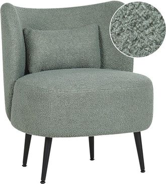 Beliani Beliani - Fauteuil Bouclé Vert à Dossier Incurvé et Pieds Noirs Obliques Salon Design Otsby