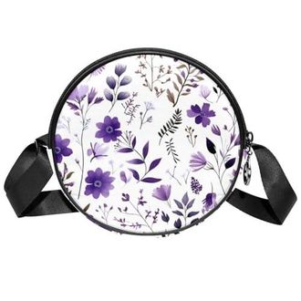 Generic Sac &agrave; bandouli&egrave;re Circle pour femme, imprim&eacute; floral violet, petit sac &agrave; bandouli&egrave;re avec fermeture &eacute;clair, bretelles r&eacute;glables, sac &agrave; main rond d&eacute;cont