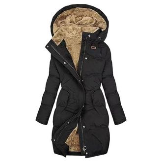 Generic Manteau long dhiver à capuche pour femme - Imperméable - Doublure en polaire Sherpa - Chaud - Parka épaisse avec capuche, Noir, 3XL
