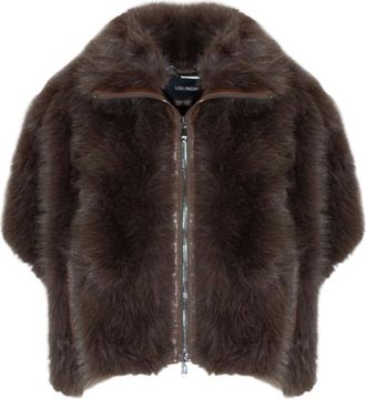 Lou Andr&eacute;a Veste Cape en Fausse Fourrure - Femme - Vestes - Brun - Taille: 38 FR