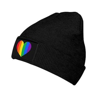 Generic Unisexe Tricot&eacute; Bonnet, Coeur Rainbow de la fiert&eacute; Gay, Anti-Transpiration Beanie Hats, Bonnet Hiver Chaud Tricot pour Cyclisme, Ski, Adultes