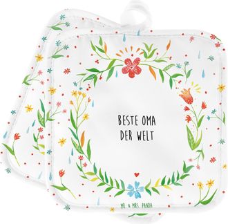 Mr. & Mrs. Panda Topfuntersetzer Oma - Geschenk, Enkelin, Schöne Topflappen, Topflappenset, Omma, Topflappen 2er Set, Topfhandschuhe, Topflappen