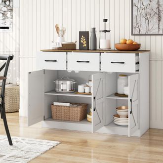 Giantex Sideboard Holz, K&uuml;chenschrank mit Arbeitsplatte, Buffetschrank mit 3 Schubladen & verstellbare Ablage, Beistellschrank mit 2 Kippschutzvorrichtungen, 