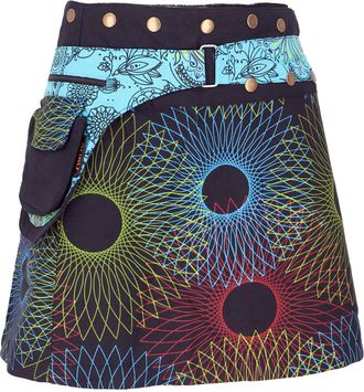 Guru Shop Wickelrock, Kurzer Fusion Mandala Goa Rock, Cacheur mit Druckkn&ouml;pfen - Schwarz7bunt, Damen, Baumwolle