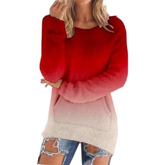 Generic Pull en polaire uni à manches longues pour femme, pull tricoté à col rond, chandail dautomne et dhiver, pull léger pour femme, couleur unie, doux et c