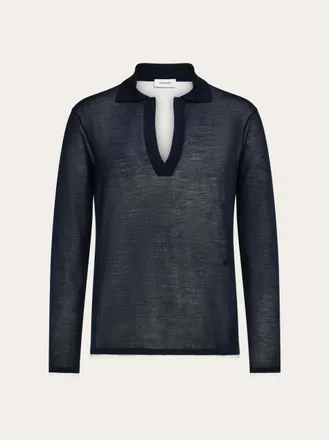 Ferragamo Herren Lang&auml;rmliges Polohemd Blau