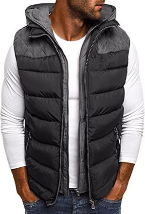ORANDESIGNE Manteaux Légère sans Manche Homme Hiver Gilet à Capuche Doudoune Sportif Zip Up Veste à Capuche Tactique Mode Padded Bodywarmer de Sport A Gris XS