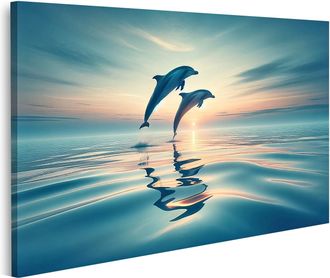 Islandburner Bild auf Leinwand Delfine Im Sonnenuntergang &Uuml;ber Dem Meer Bilder Wandbilder Poster