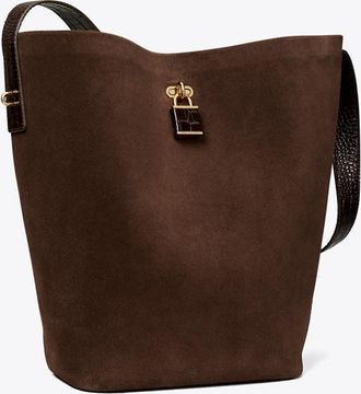 Tory Burch Schmale Lock Bucket Bag aus Wildleder