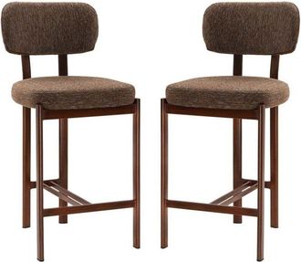 Calicosy Tabourets en lot de 2, tissu marron et pieds d&eacute;cor noyer H92 cm - OSLO