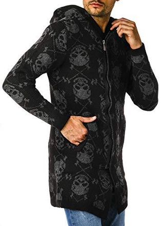 LEIF NELSON LN5905 Veste en tricot pour homme avec capuche et fermeture &Eacute;clair Noir Veste dhiver Veste demi-saison Sweat &agrave; capuche pour homme Coupe ajust&eacute;e - Noir