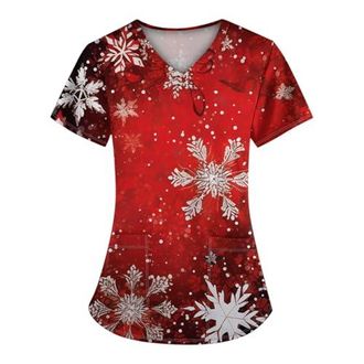 Generic Haut de Noël à col en V pour adulte - Uniforme de sport pour femme - Uniformes de beauté et de sport pour femme, 01 - Rouge, XXL