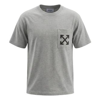 Off-white Graues Baumwoll-T-Shirt mit Grafik auf der Tasche - - Tops - Herren - Grau - 2XL