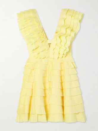 Aje Reflection Minikleid Aus Plissiertem Cr&ecirc;pe Mit Stufen - Gelb