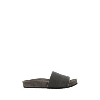 Brunello Cucinelli Femme, Chaussures, Gris, Taille: 36 EU Sandales Plates avec Bijoux
