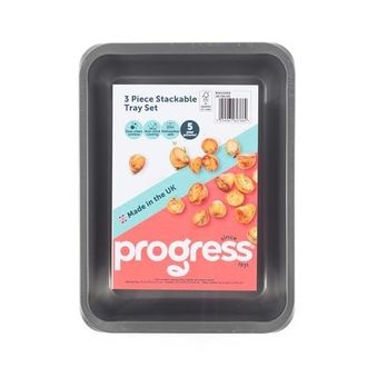 PROGRESS Progress 3-teiliges Back- und Br&auml;ter-Set - 31 cm Ofenbleche, Antihaftbeschichtung, Stapelbar, Sp&uuml;lmaschinenfest, Hergestellt im Vereinigten K&ouml;nigreich