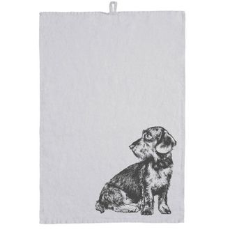 Frohstoff Geschirrtuch Leinen grau - Dackel, anthrazit