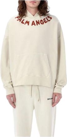 Palm Angels Homme, Sweatshirts et sweats &agrave; capuche, Beige, Taille: XL Seasonal Logo Sweat &agrave; capuche