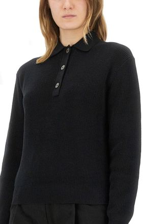 STUDIO NICHOLSON Knitted Cotton Polo Shirt - Black