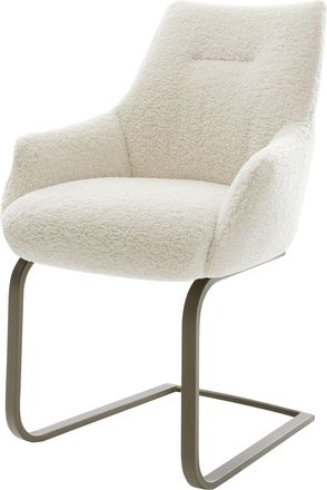 DELIFE Schwingstuhl Alja-Flex mit Armlehnen Freischwinger flach Effektfinish Titan Teddystoff Beige Taschenfederkern