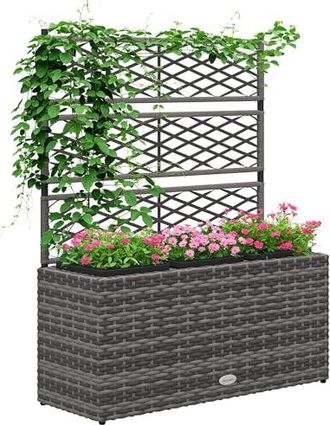 OUTSUNNY Jardinière pour Plantes avec Treillis 3 Pots bacs à Plante jardinière 33L Jardin Balcon Patio terrasse extérieur en résine tressée et Acier 84 x 30 x 