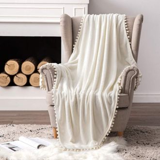 Miulee Kuscheldecke Fleecedecke Flanell Decke Mit Pompoms Einfarbig Wohndecken Couchdecke Flauschig &Uuml;berwurf Mikrofaser Tagesdecke Sofadecke Blanket F&uuml;r Bett