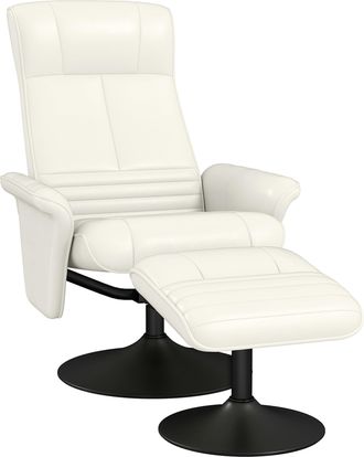 HOMCOM Relaxsessel mit Hocker, 360&deg;drehbarer Fernsehsessel mit Liegefunktion Gepolstert TV Sessel mit Mikrofaser-Optik f&uuml;r Wohnzimmer, Cremewei&szlig;