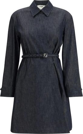 Fendi robe-chemise à taille ceinturée - Bleu