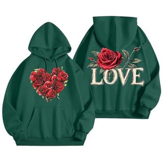 Generic Sweat &agrave; capuche &agrave; manches longues pour la Saint-Valentin 2026 pour femme (2), vert fonc&eacute;, XXL