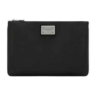 Dolce & Gabbana Homme, Sacs, Noir, Taille: ONE Size Sac Pouch Noir avec Plaque Logo