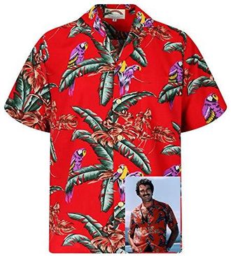 Paradise Found King Kameha Original Paradise Found Chemise hawaïenne Tom Selleck à manches courtes pour homme Magnum Poche avant Différents motifs Couleurs, Tom Sell
