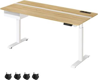 Vasagle Vasagle - Bureau &Eacute;lectrique R&eacute;glable en Hauteur, Bureau Assis-debout, Multiprise, Tiroir, 70 x 160 cm, R&eacute;glable en Continu, Fonction M&eacute;moire de 4