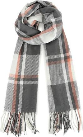 Miss Lulu Écharpe pour homme femme à carreaux dhiver en laine chaude et douce avec pompon Grand tartan (Gris)