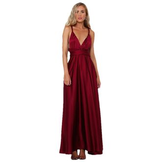 Jamron Damen Elegant Tiefer V-Ausschnitt R&uuml;ckenfreies Satin Abendkleid Multiway Wickelkleid Abschlussballkleid SN0703227 Burgund XL