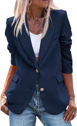 TOMWELL Blazer Femme Élégant Casual Revers Business Veste de Costume Manches Longues Devant Ouvert Manteau Tailleurs A Bleu Foncé XXL