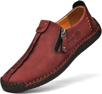 Generic Mocassins pour homme avec fermeture &eacute;clair lat&eacute;rale, faites &agrave; la main, semelle en caoutchouc antid&eacute;rapante, chaussures de marche, mocassins flexibles 