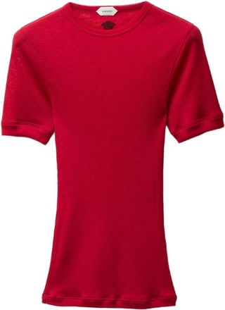 Versace Femme, Tops, Rouge, Taille: 36 FR T-shirt en laine c&ocirc;tel&eacute;e