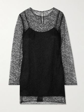 Veronica de Piante Mabel Minikleid Aus Spitze Und Seiden-charmeuse - Schwarz