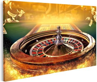 Islandburner Bild auf Leinwand Roulette Rad im Casino mit fliegenden Geldscheinen und Tisch Bilder Wandbilder Poster