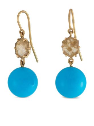 Sylva & Cie. boucles doreilles serties de diamands et turquoise bruts