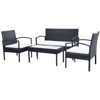 vidaXL 4-tlg. Garten-Lounge-Set mit Auflagen Poly Rattan Schwarz vidaXL