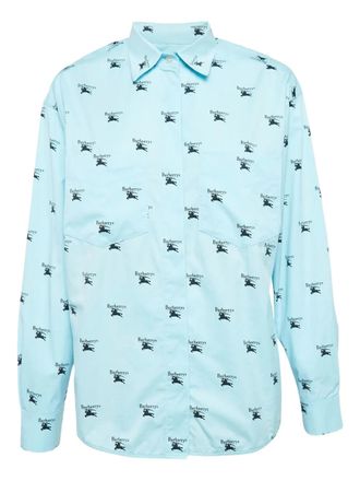 Burberry chemise en coton à logo imprimé - Bleu