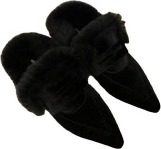 Generic JCVBN Bottes plates en fourrure pour femme en coton &agrave; bout pointu en daim Chaussures chaudes de designer Bottes de neige courtes en peluche Chaussures